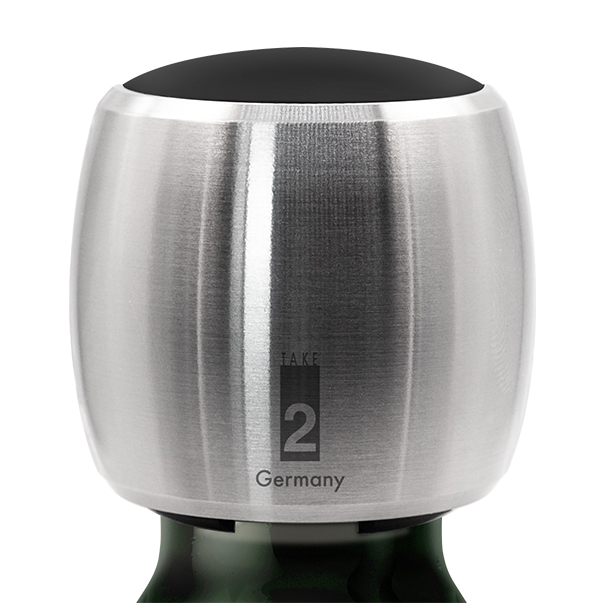 “Champian” champagne closure made of stainless steel with black cap ...